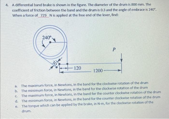 Solved 4. A differential band brake is shown in the figure. | Chegg.com