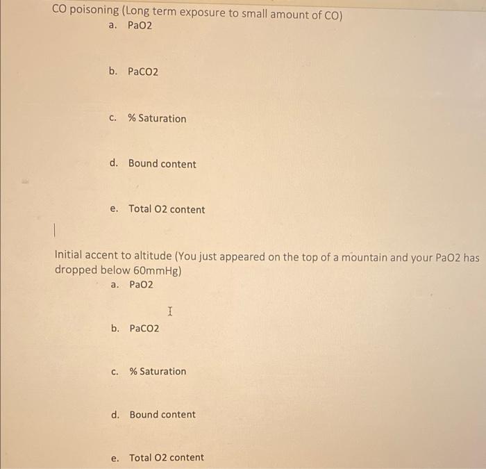 Solved for each condition describe why rach parameter (PaO2, | Chegg.com