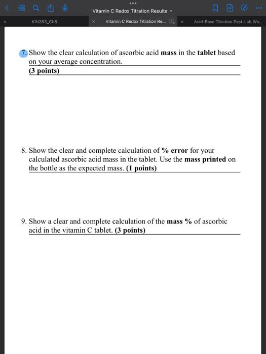 Vitamin C Redox Titration Results Sheet (25 points) | Chegg.com