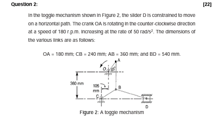 Solved Question 2: [22] In the toggle mechanism shown in | Chegg.com