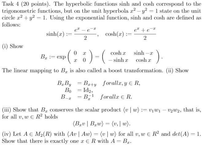 Solved Task 4 (20 points). The hyperbolic functions sinh and | Chegg.com