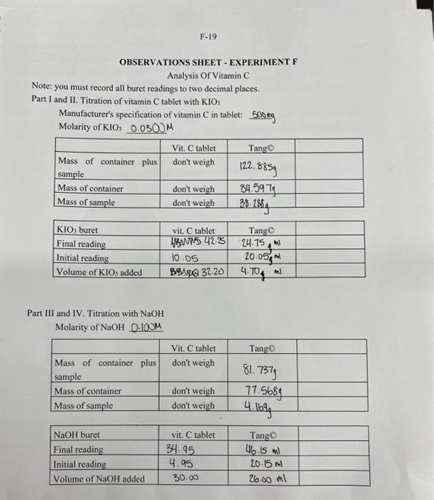 Solved part II: titration with KIO3 for tang a) calculage | Chegg.com