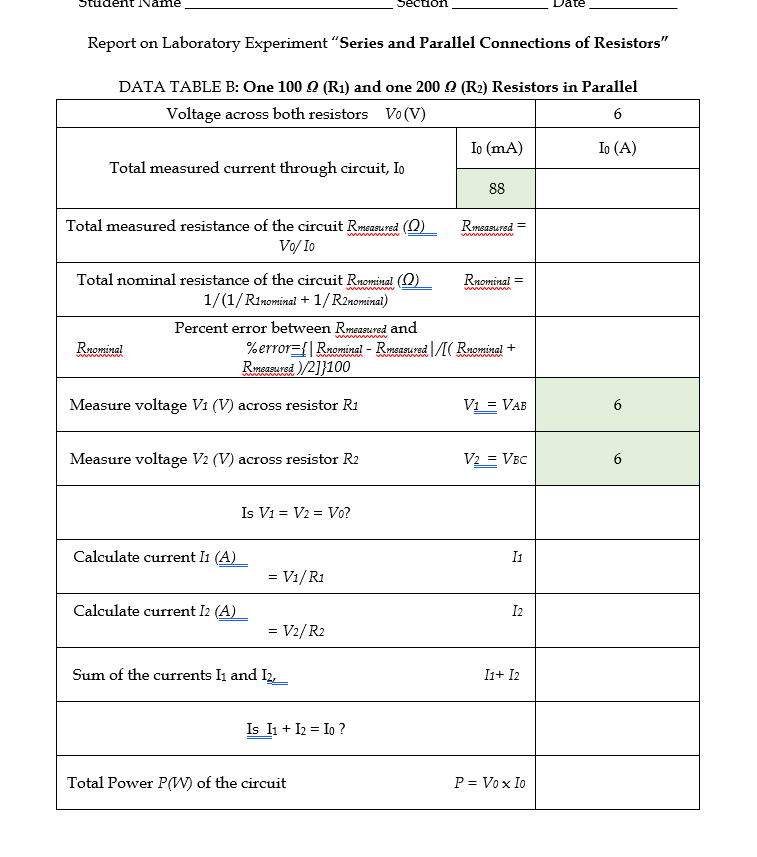 Solved Report on Laboratory Experiment "Series and Parallel | Chegg.com