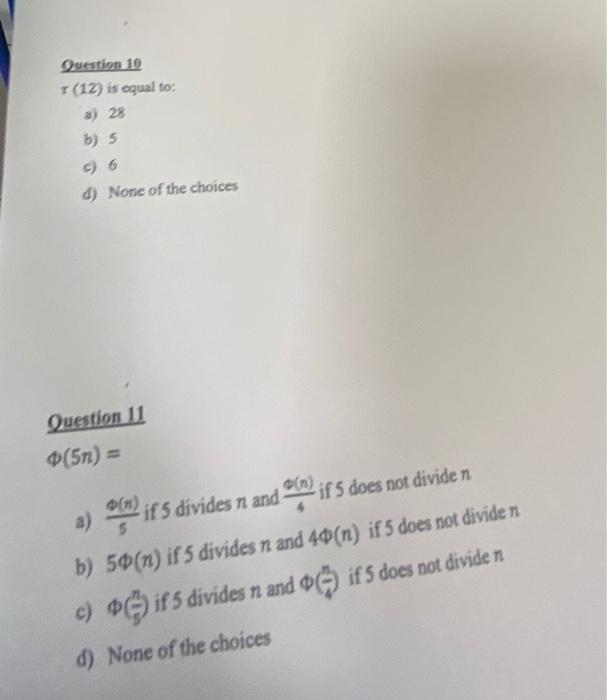 Solved Question 10 7(12) is equal to: a) 28 b) 5 c) 6 d) | Chegg.com