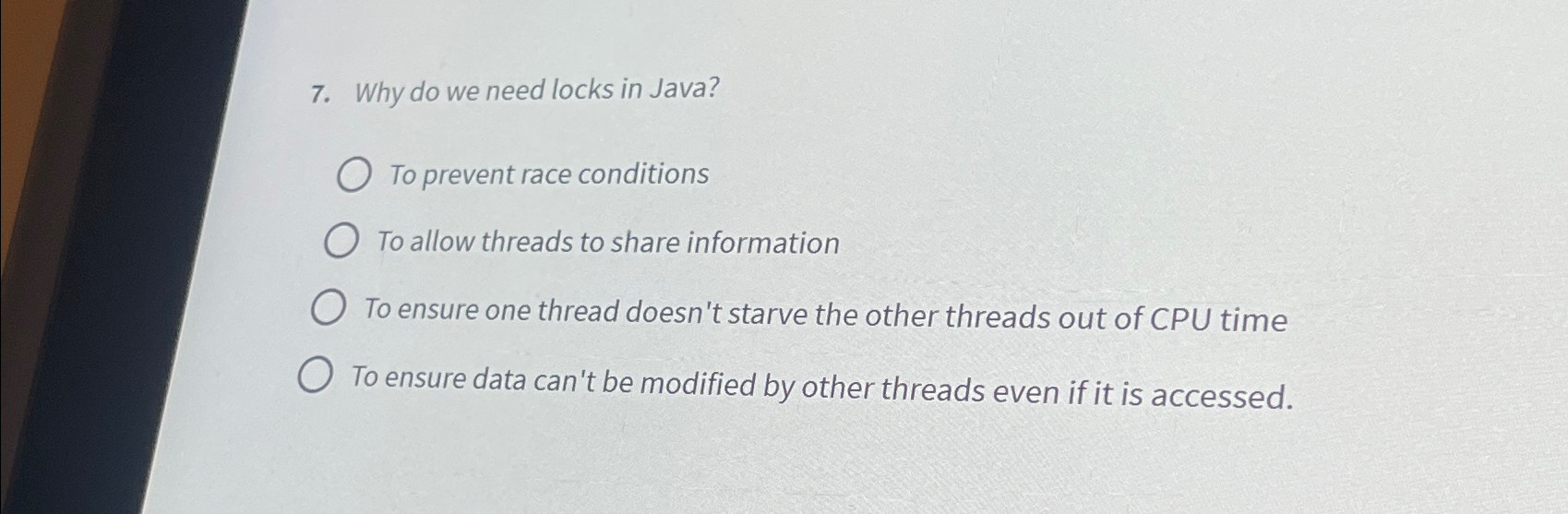 Solved Why do we need locks in Java?To prevent race | Chegg.com