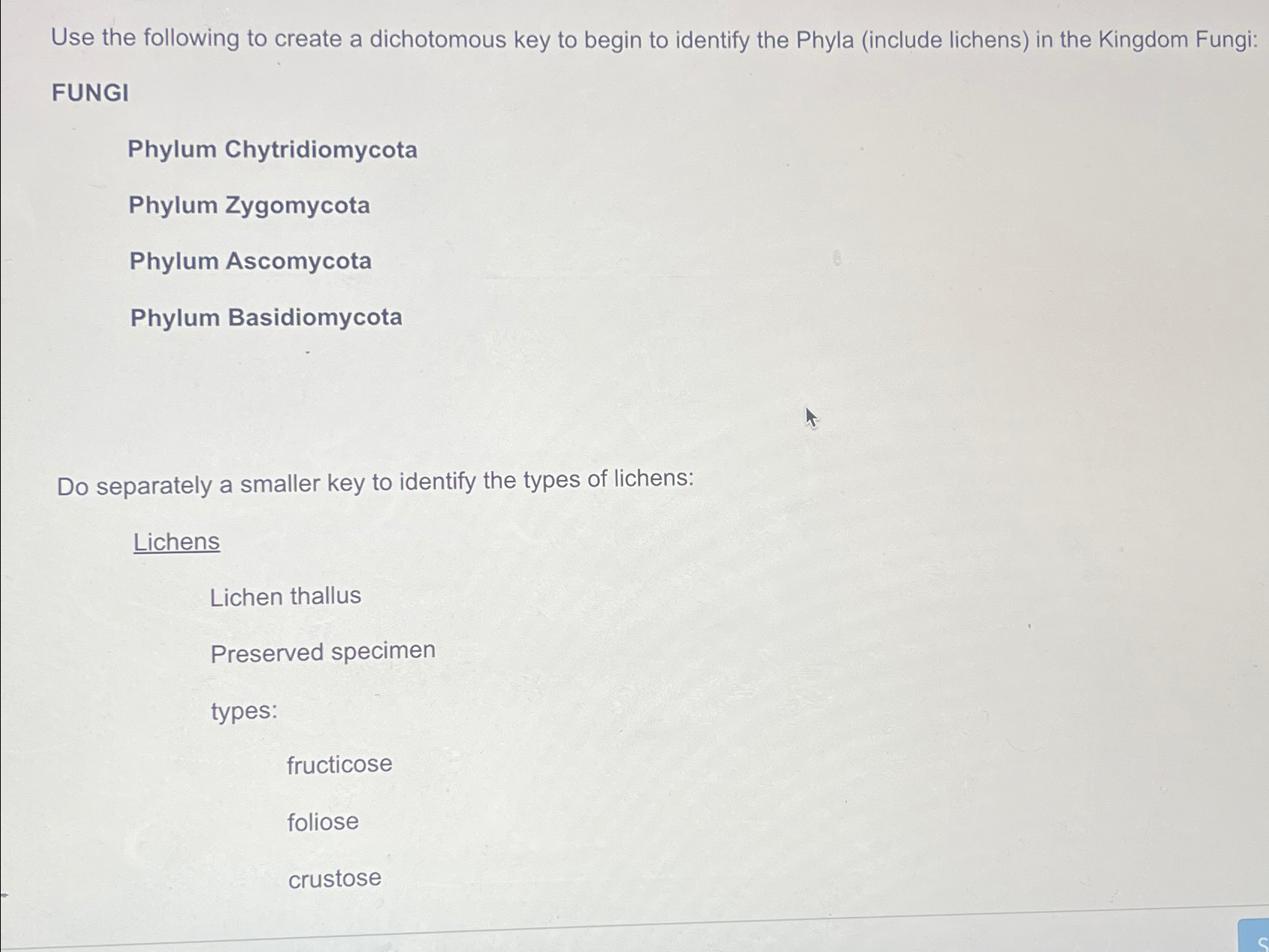 Solved Use the following to create a dichotomous key to | Chegg.com