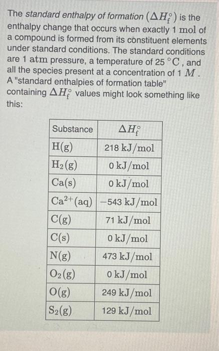 Solved The standard enthalpy of formation (ΔHf∘) is the | Chegg.com