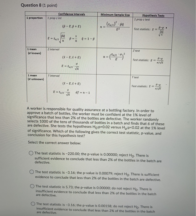 Solved Question 8 (1 point) Confidence intervals 1 prop z | Chegg.com