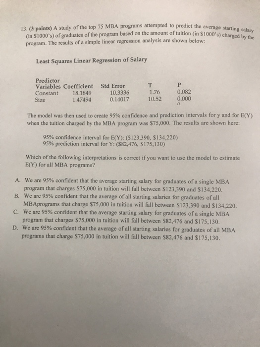 Solved 3. points) A study of the top 75 MBA programs | Chegg.com