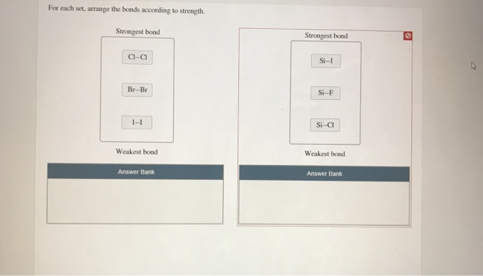 Solved For each set, arrange the bonds according to strength | Chegg.com