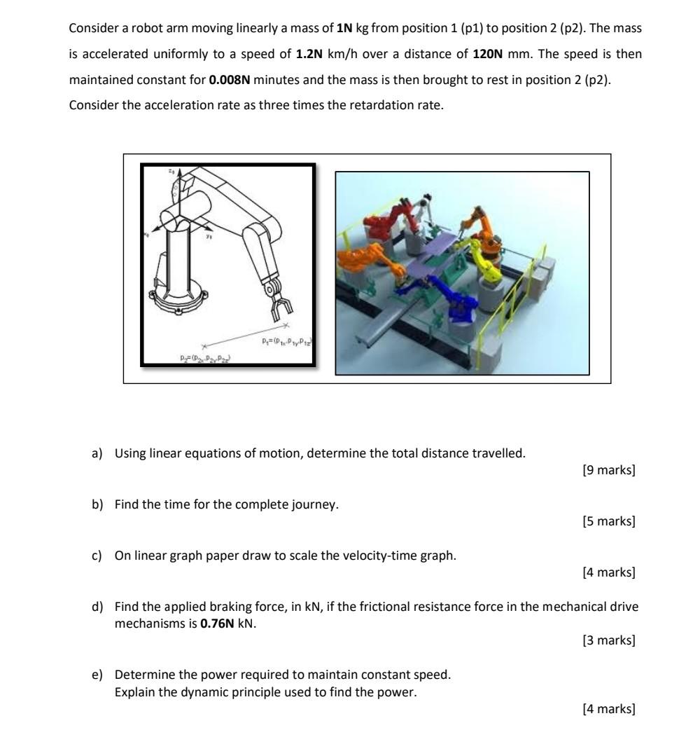 Solved Consider a robot arm moving linearly a mass of 1N kg | Chegg.com