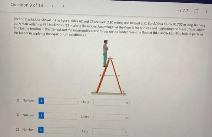 Solved For the stepladder shown in the figure, sides AC and | Chegg.com