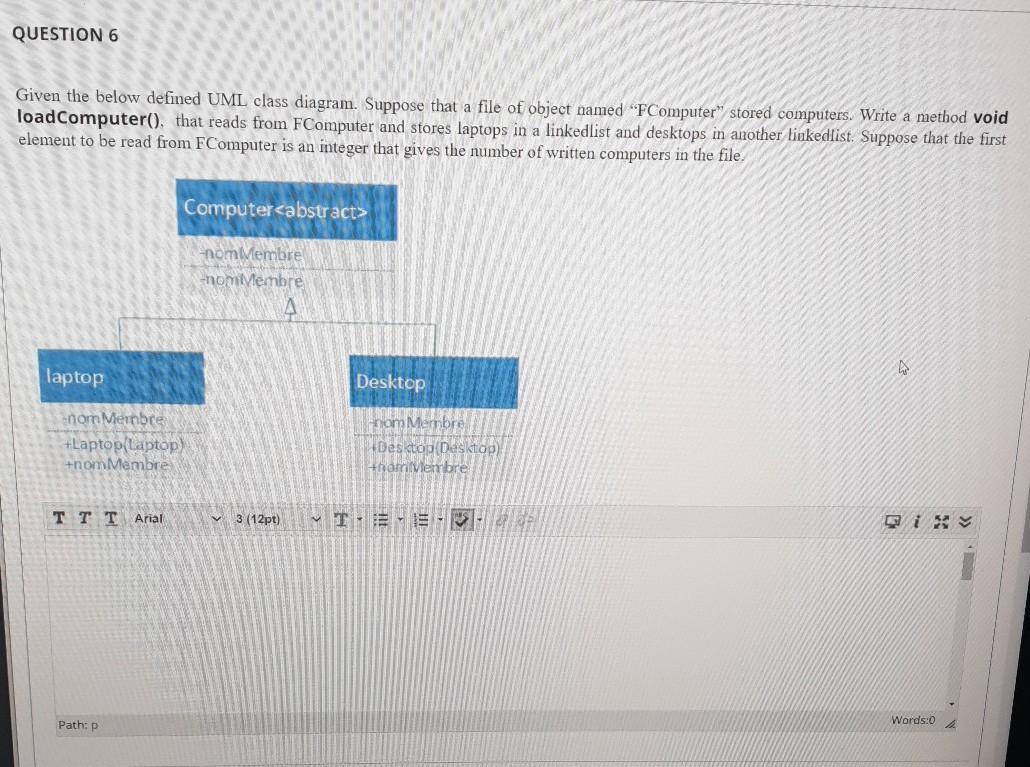Solved Question 6 Given The Below Defined Uml Class Diagram 