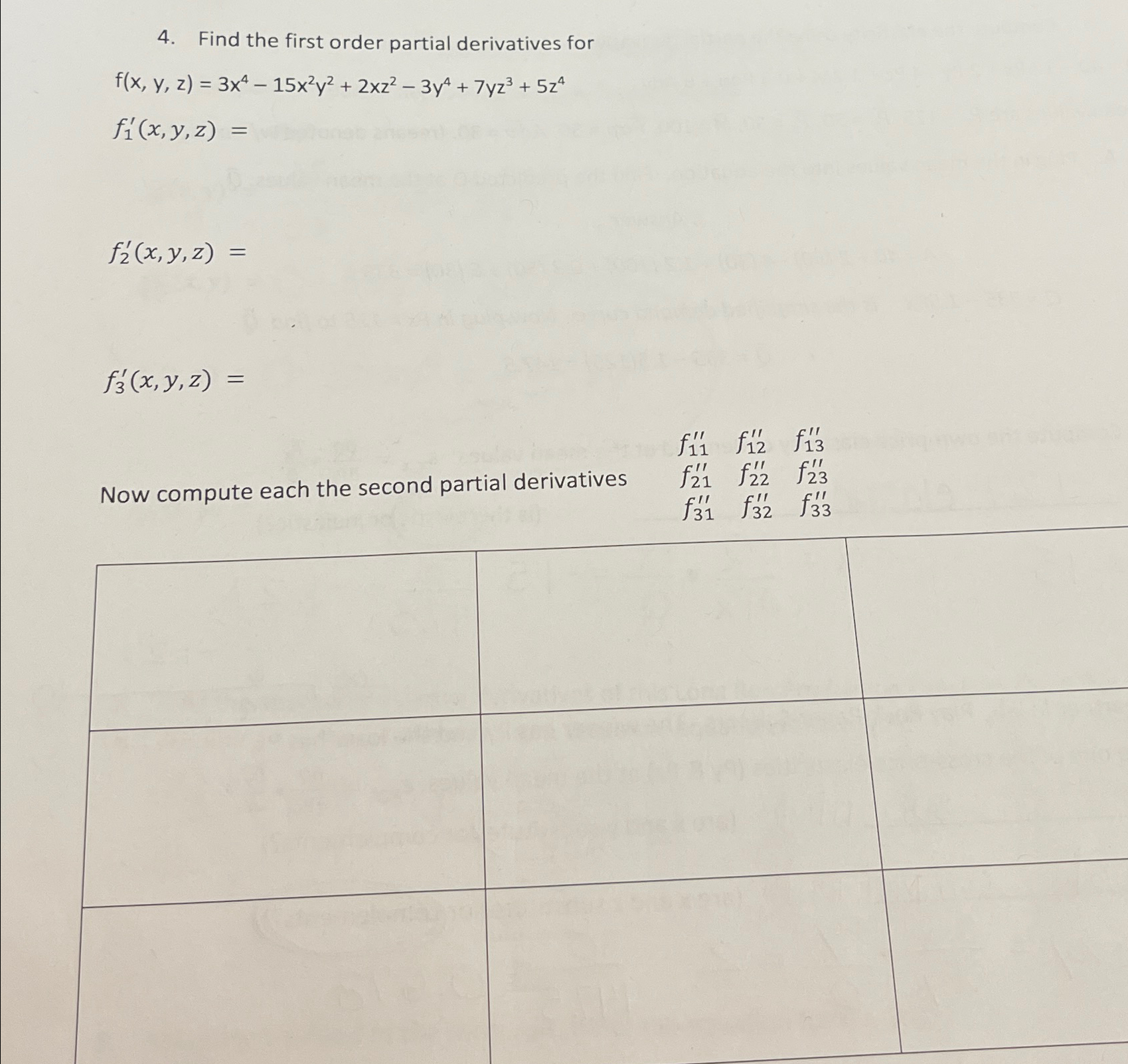 Solved Find the first order partial derivatives | Chegg.com