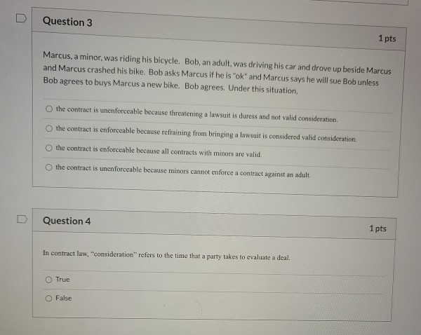 Solved Question 3 1 pts Marcus, a minor was riding his | Chegg.com