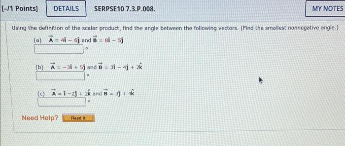 Solved Using the definition of the scalar product, find the | Chegg.com