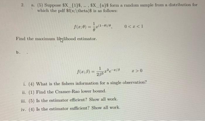 Solved 2. a. (5) Suppose \\( \\$ X_{-}\\{1\\} \\$, \\ldots, | Chegg.com