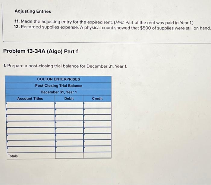 Problem 13-34A (Algo) Two complete accounting cycles | Chegg.com