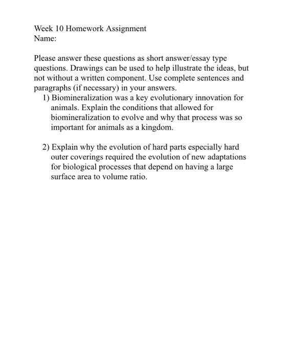 Solved Week 10 Homework Assignment Name: Please answer these | Chegg.com