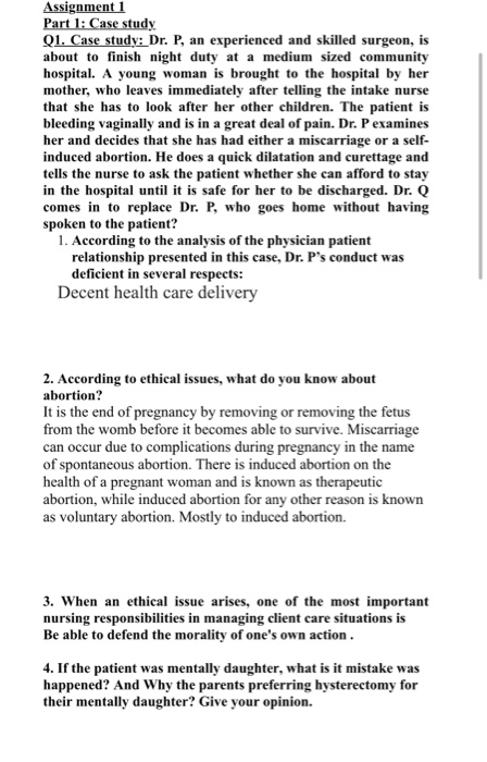 Solved Assignment 1 Part 1: Case study 01. Case study: Dr. | Chegg.com