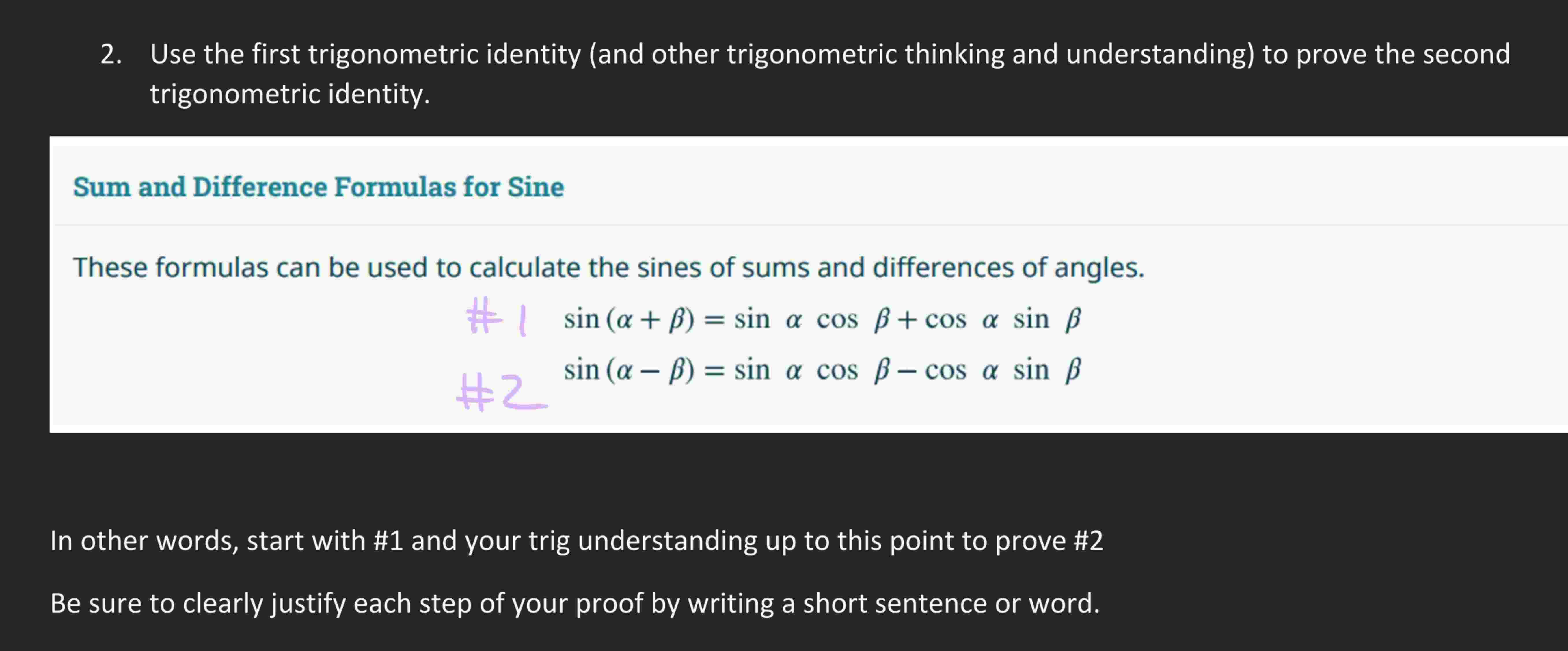 Solved trigonometric identity. Sum and Difference Formulas | Chegg.com