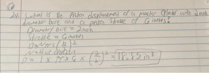 Solved what is the piston displacement of a master cylinder | Chegg.com