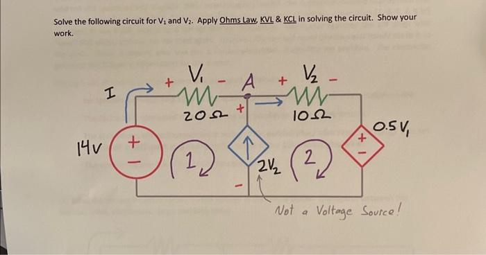 Solved Solve the following circuit for V1 and V2. Apply | Chegg.com