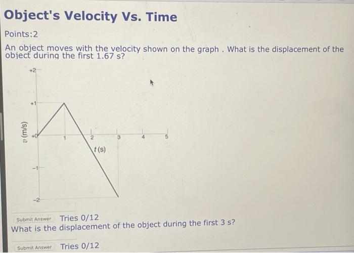 Solved Objects Velocity Vs Time Points 2 An Object Moves