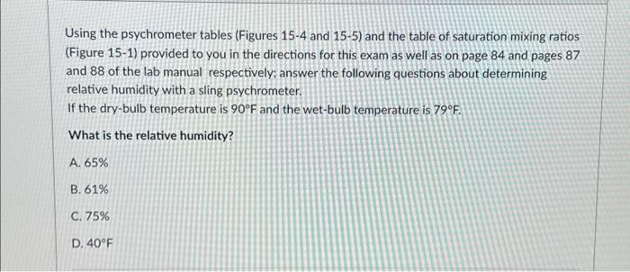 Using the psychrometer tables (Figures 15-4 and 15-5) | Chegg.com
