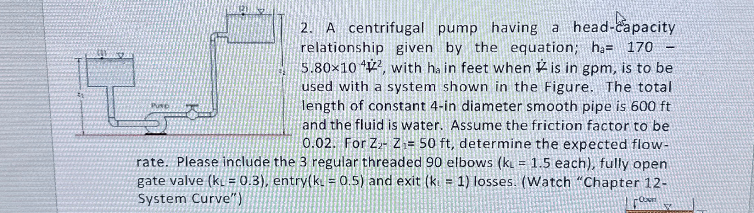 Solved A centrifugal pump having a head-capacity | Chegg.com