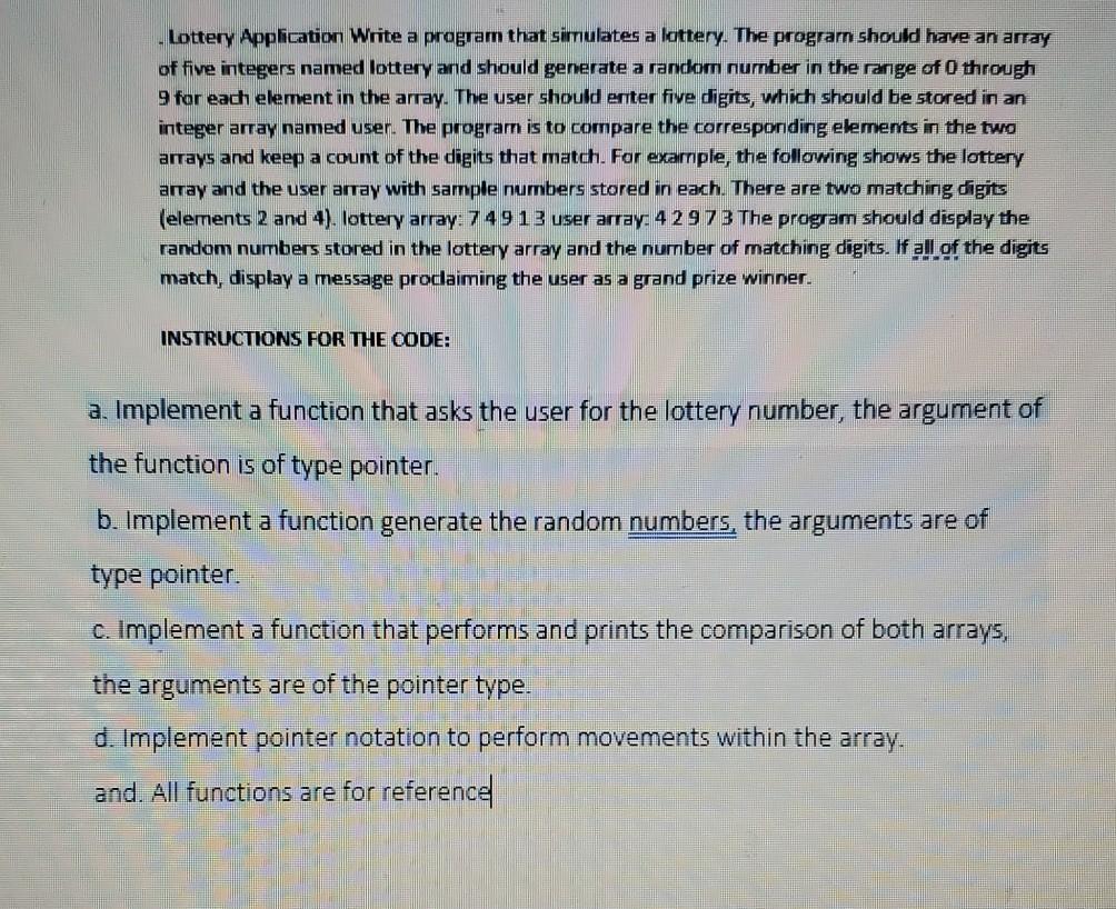 Solved Lottery Application Write A Program That Simulates A 