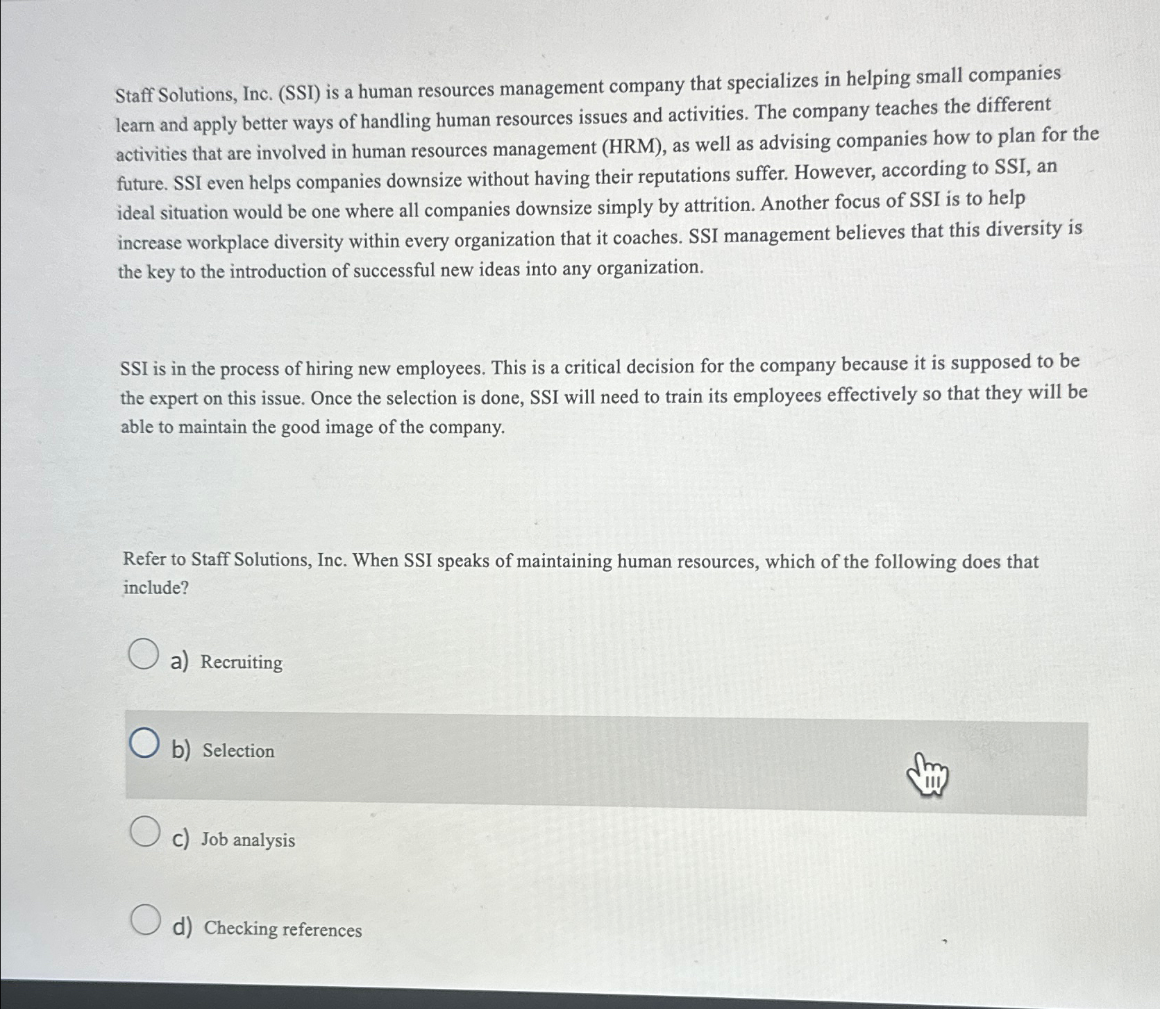 Solved Staff Solutions, Inc. (SSI) ﻿is a human resources | Chegg.com