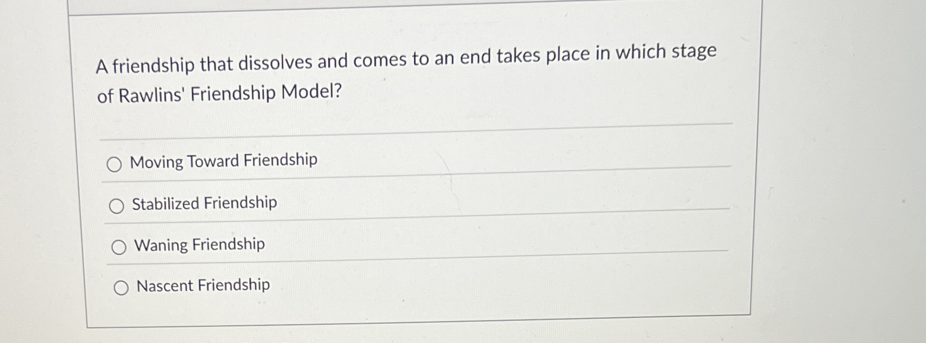 Solved A friendship that dissolves and comes to an end takes | Chegg.com