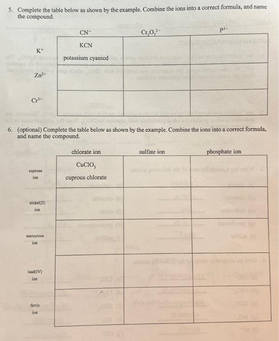 Solved 5. Complete the table below as shown by the example. | Chegg.com