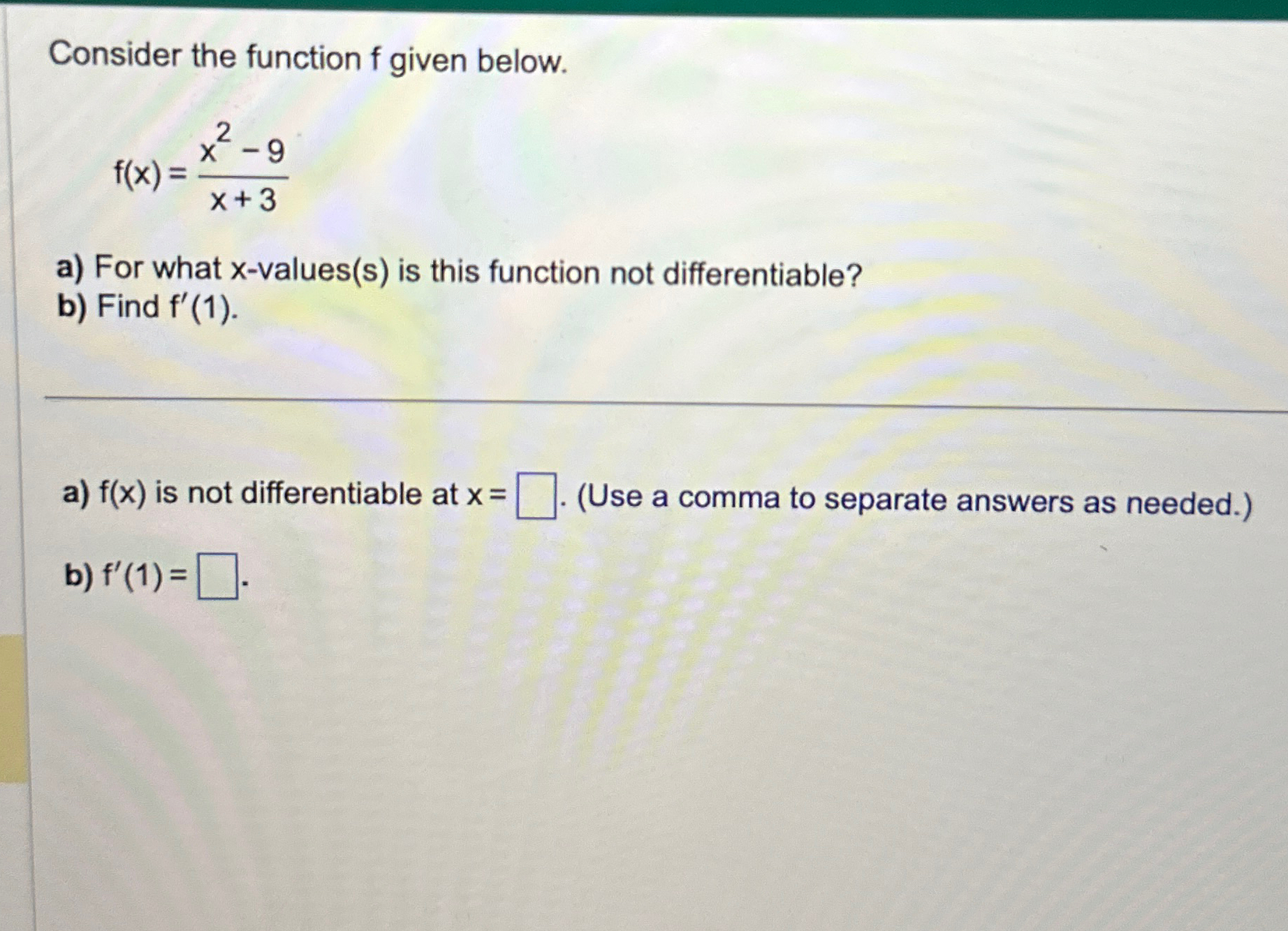 Solved Consider The Function F ﻿given Below F X X2 9x 3a