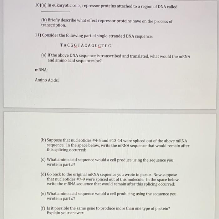 Solved 10)(a) In eukaryotic cells, repressor proteins | Chegg.com