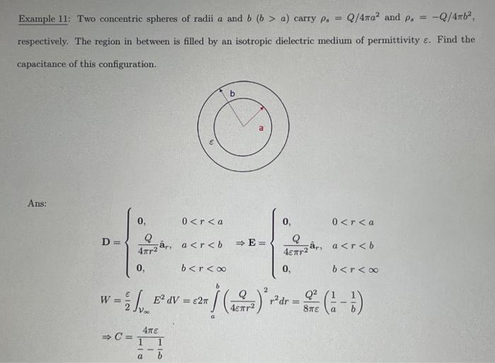 Solved Example 11: Two concentric spheres of radii a and | Chegg.com