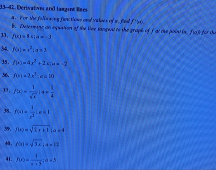 Solved 33–42. Derivatives and tangent lines a. For the | Chegg.com