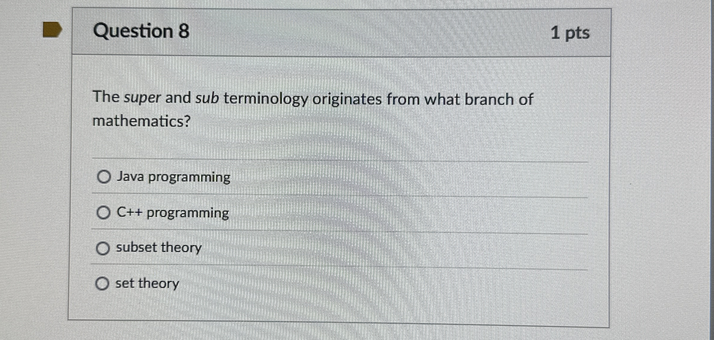 Solved Question 8in java the super and sub terminology | Chegg.com
