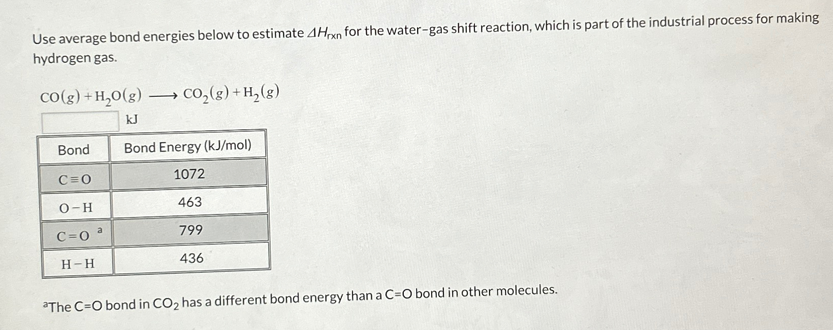 Solved Use average bond energies below to estimate ΔHrxn | Chegg.com