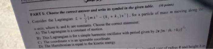 Solved PART I: Choose the correct answer and write its | Chegg.com