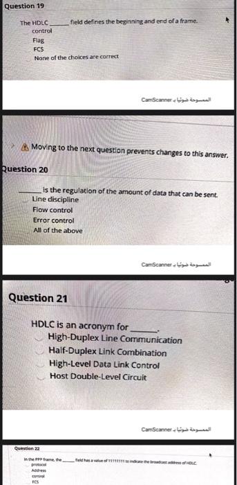 Solved Question 19 The HDLC field defines the beginning and | Chegg.com
