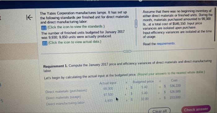 Solved The Yates Corporation manufactures lamps, It has set | Chegg.com