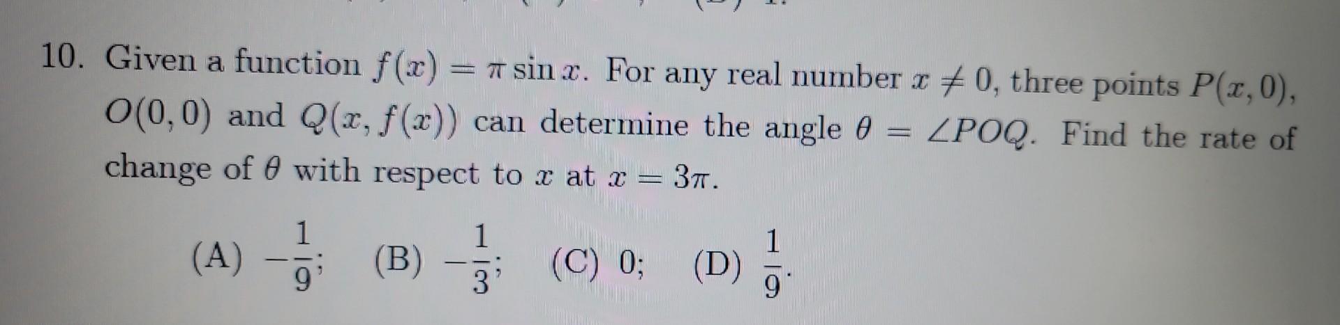 Solved 10. Given a function f(x)=πsinx. For any real number | Chegg.com