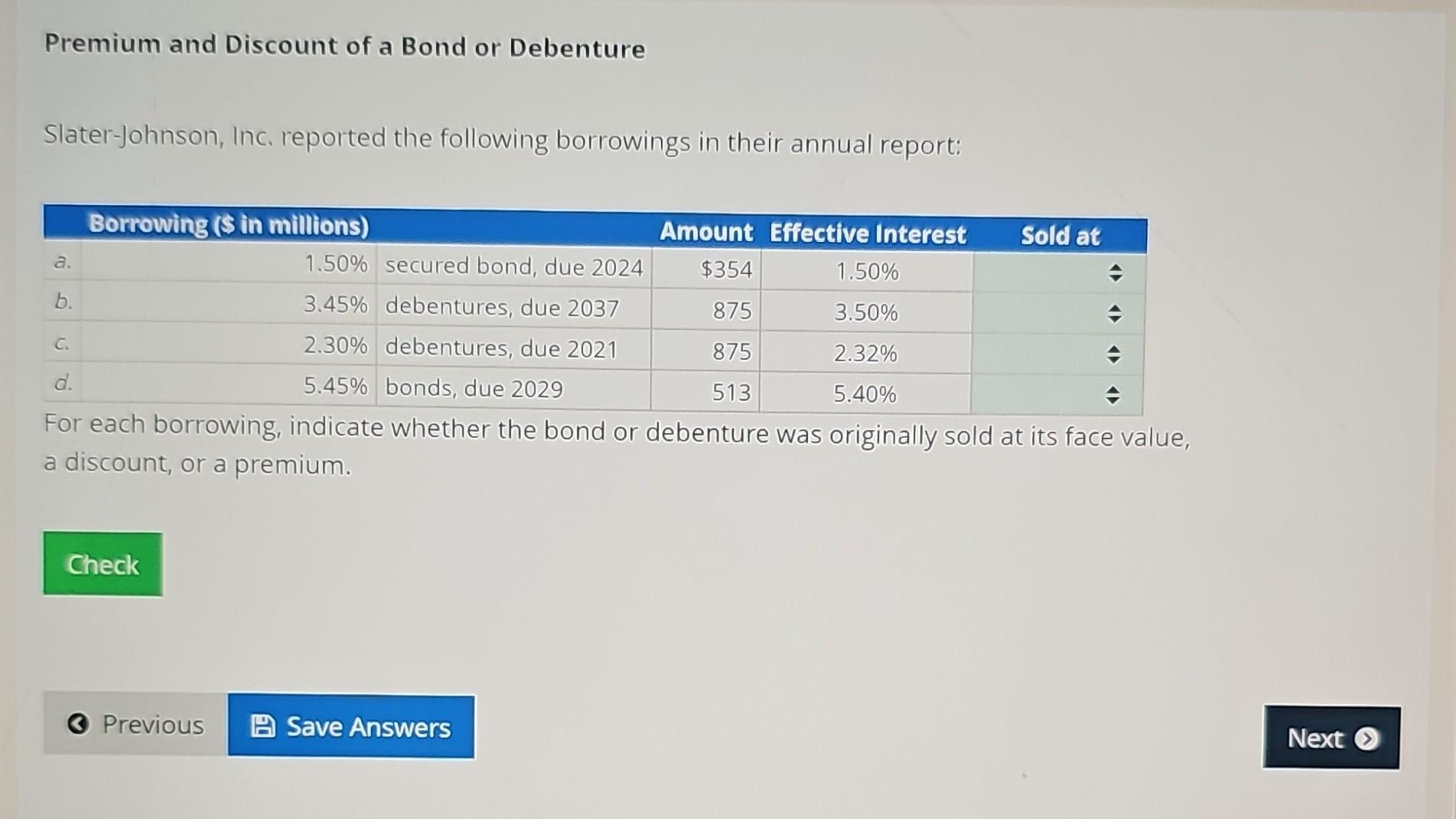 Solved Premium and Discount of a Bond or Debenture | Chegg.com