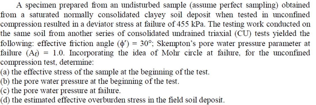 A specimen prepared from an undisturbed sample | Chegg.com