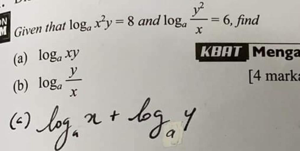Solved ܐܐ ON 6, find IM Given that logary = 8 and loga x (a) | Chegg.com