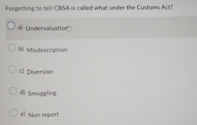 Solved Forgetting to tell CBSA is called what under the | Chegg.com