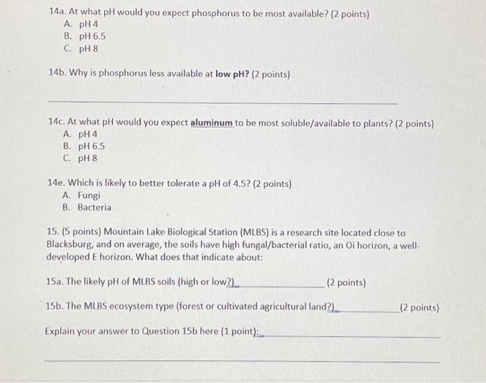 Solved 14. (8 points) Soil pH determines a number of | Chegg.com