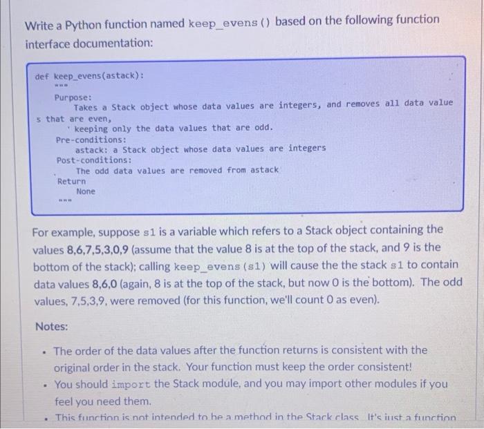 Solved Write a Python function named keep_evens () based on | Chegg.com